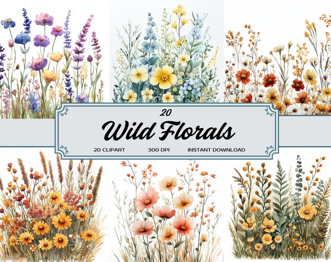 Watercolor Floral Borders - Wild Flowers Borders - Wild Floral Clipart ...