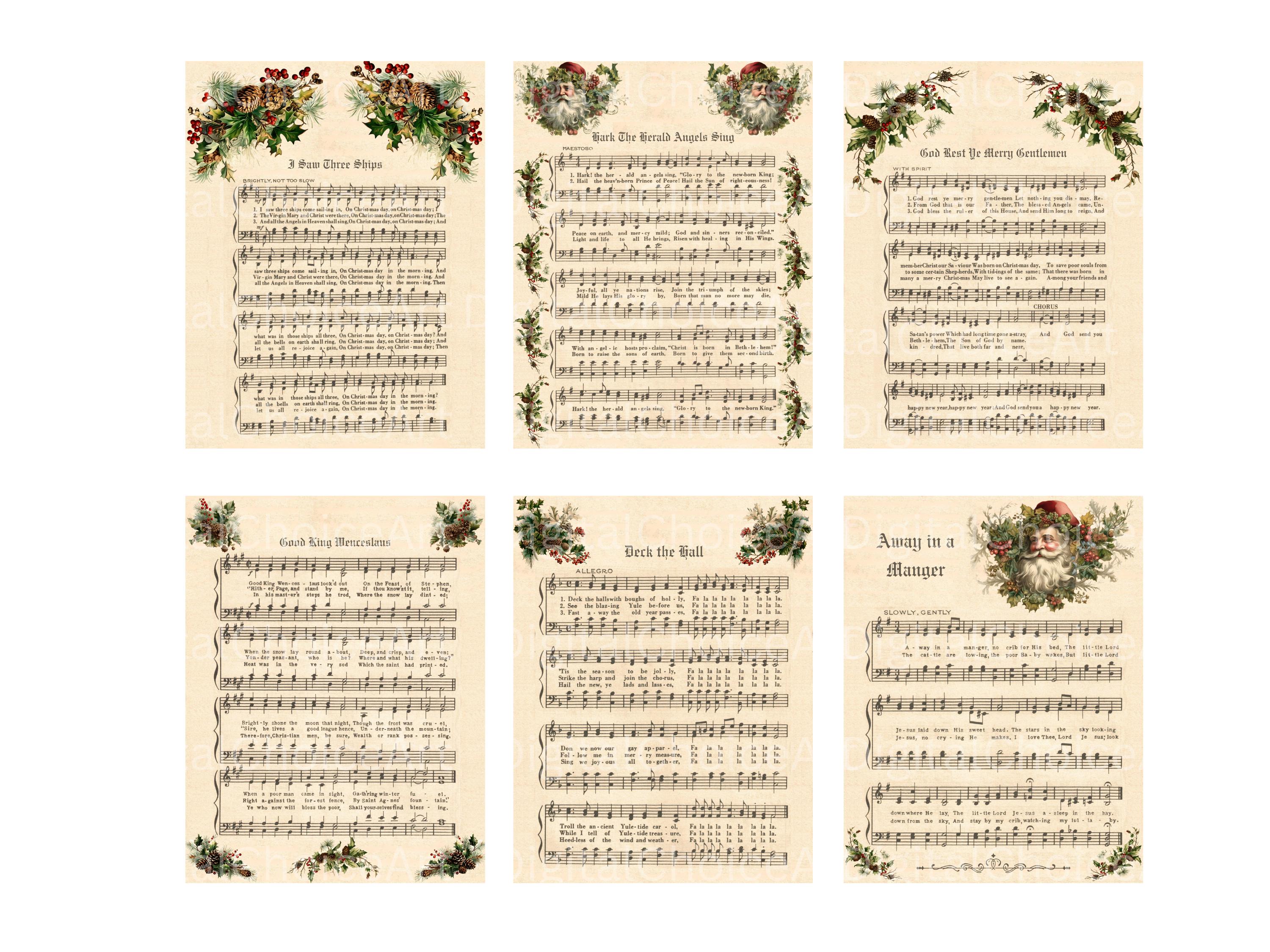 Vintage Christmas Sheet Music Digital Paper 8.5x11, Printable Antique ...