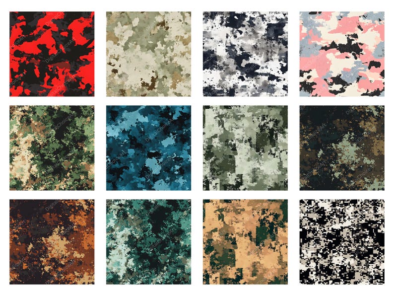 Camouflage Digital Paper Bundle, Seamless Military Camo Patterns ...