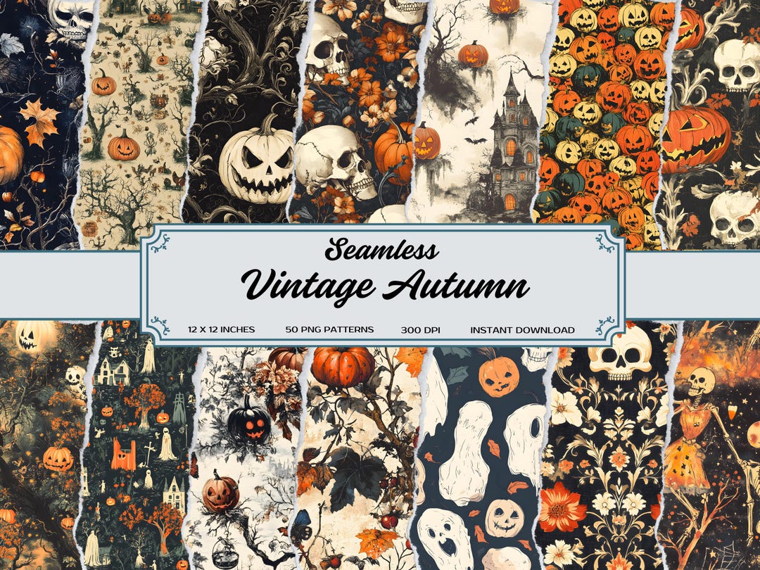 Vintage Halloween Digital Paper Pack: Skulls, Pumpkins, Haunted Houses ...