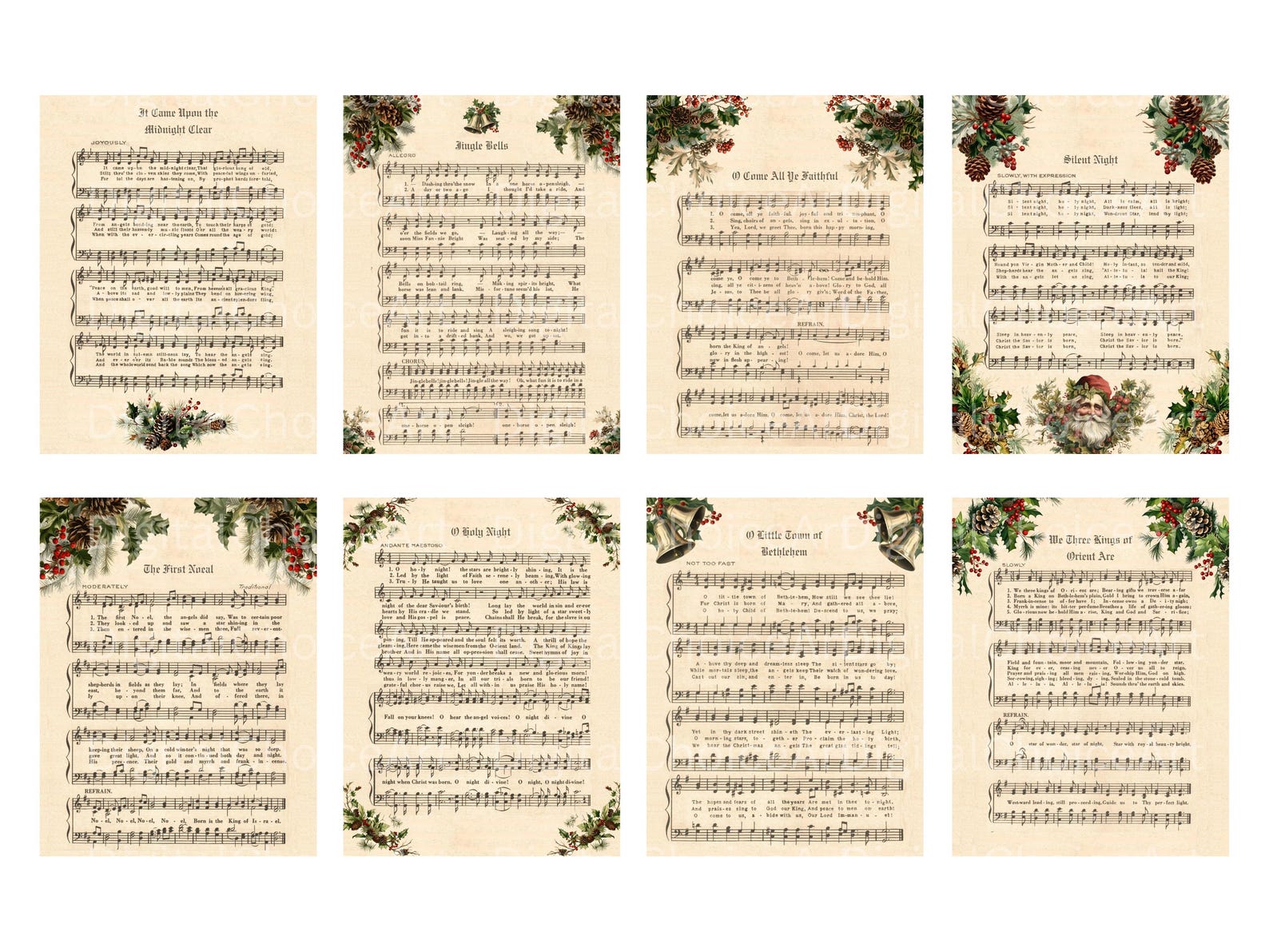 Vintage Christmas Sheet Music Digital Paper 8.5x11, Printable Antique ...