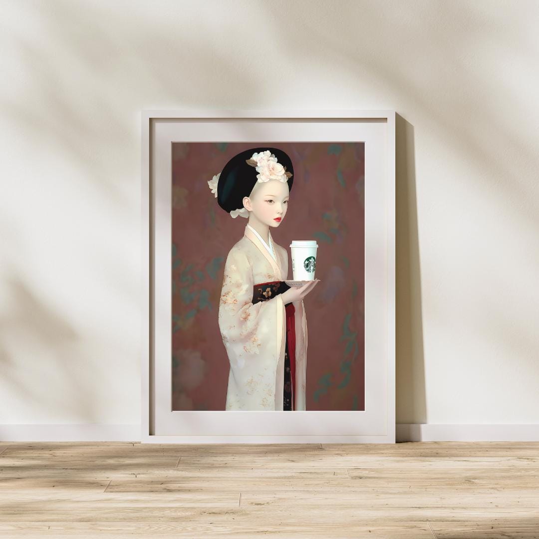 PRINTABLE Traditional Meets Modern Coffee Culture, Asian Art, Gongbi ...