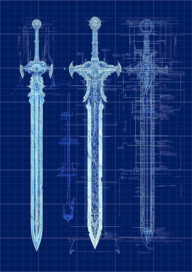 Fantasy Sword Blueprint | Schematic | Poster | Digital Download | A4 ...