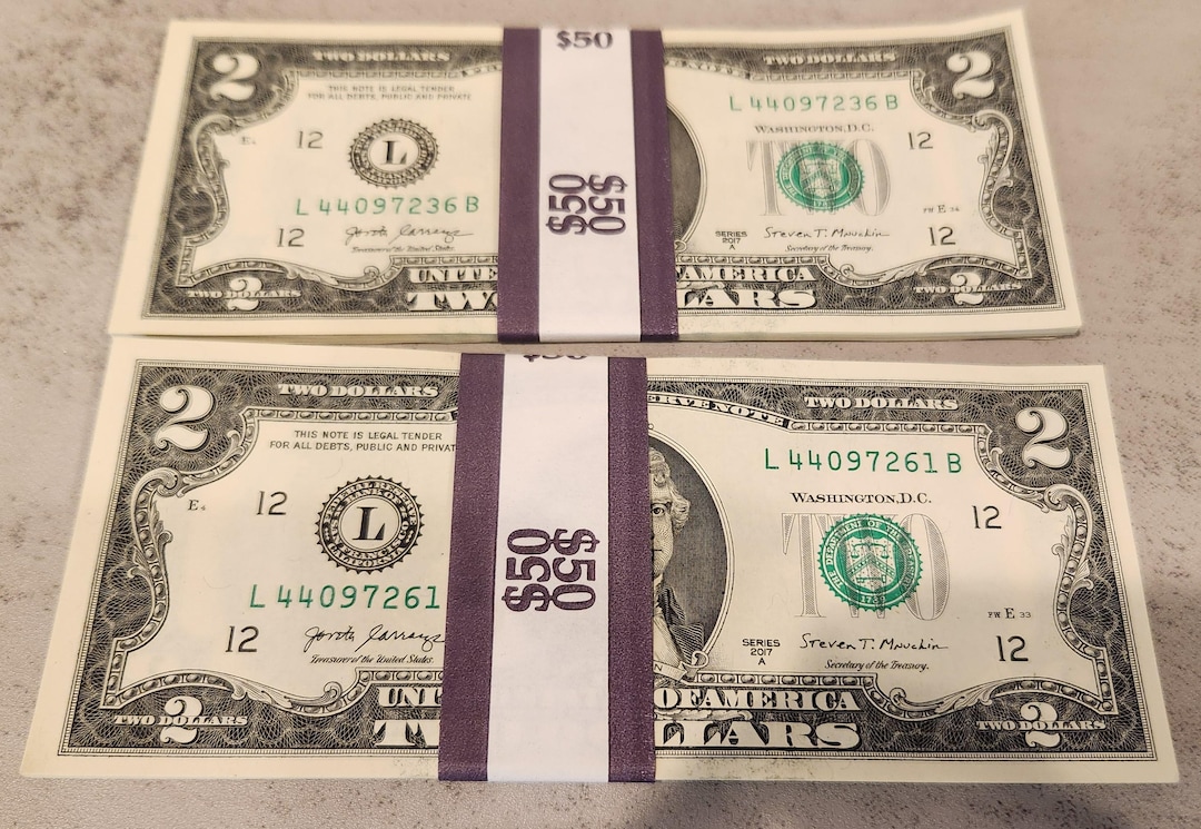 2 Dollar Bills Sequential Serial Number 2017A Series Uncirculated 2 ...