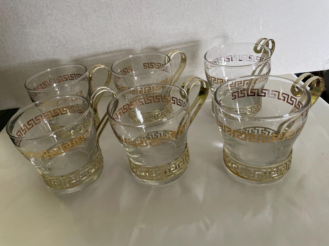 Libbey Greek Key Gold Coffee Mugs With Brass Handles Set of 6 - Etsy