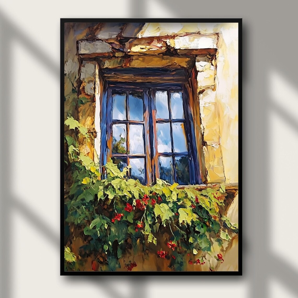 Vintage Floral Window Art Print: Rustic Rose Artwork (digital Download ...