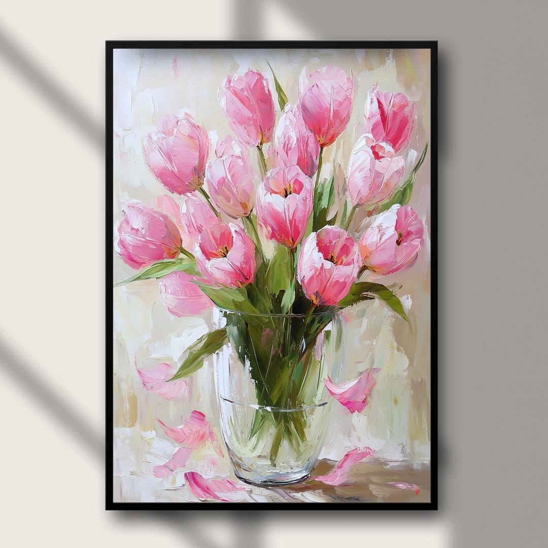 Tulip Wall Art, Pink Flower Wall Art, Vintage Pink Flower Wall Print ...