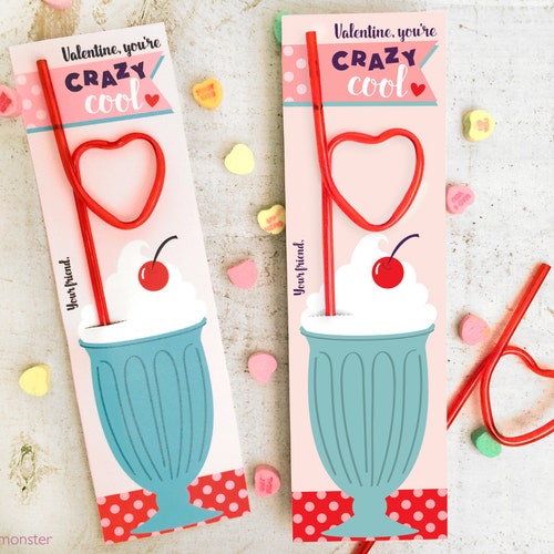 Printable Crazy Straw Valentine Milkshake Card Non Candy | Etsy