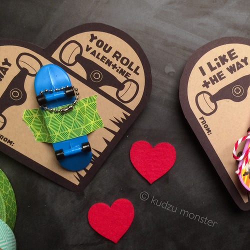 Printable Skateboard Toy Valentine Heart Kraft Simple DIY - Etsy