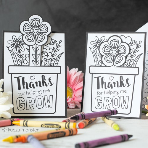 Coloring Mother's Day Card INSTANT DOWNLOAD Flower Pot - Etsy