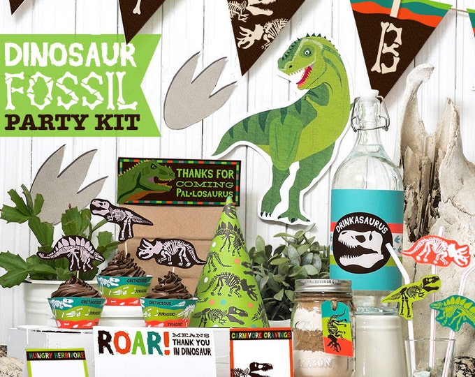 Dinosaur Fossil Party Printable Kit Birthday Decor Banner - Etsy