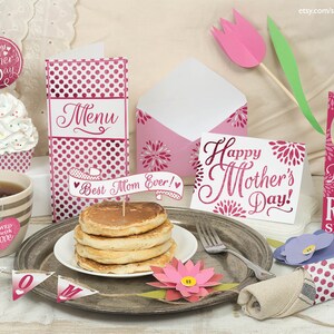 Mother's Day Breakfast in Bed Printable DIY Kit Card, Menu, Paper ...