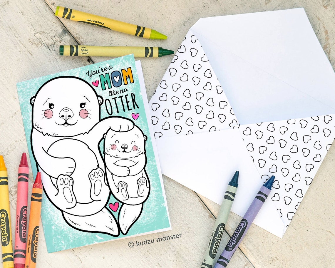 INSTANT DOWNLOAD Mother's Day Card Cute Otter Coloring - Etsy