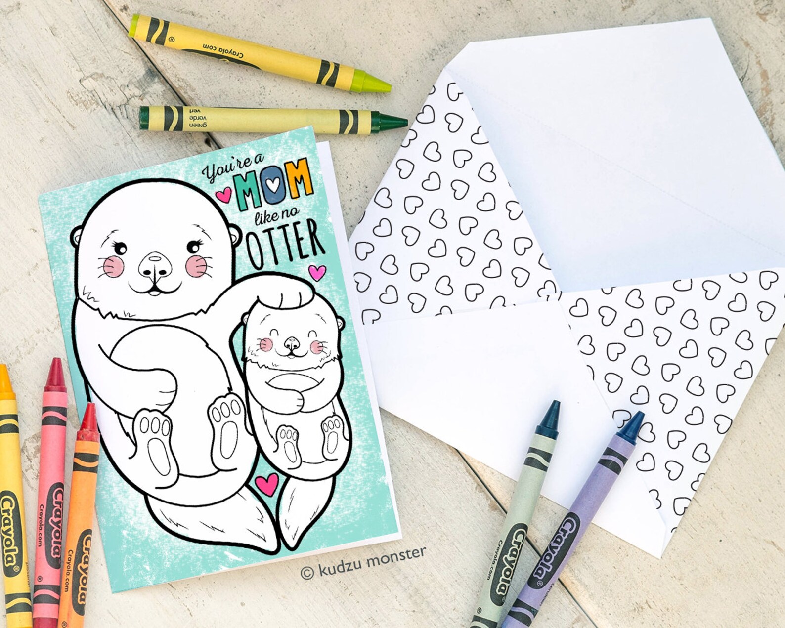 INSTANT DOWNLOAD Mother's Day Card Cute Otter Coloring Page Card DIY ...