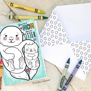 INSTANT DOWNLOAD Mother's Day Card Cute Otter Coloring Page Card DIY ...