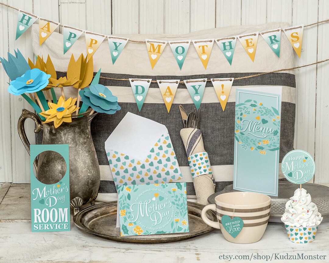 Mother's Day Breakfast in Bed Printable DIY Kit Paper Flowers, Card ...