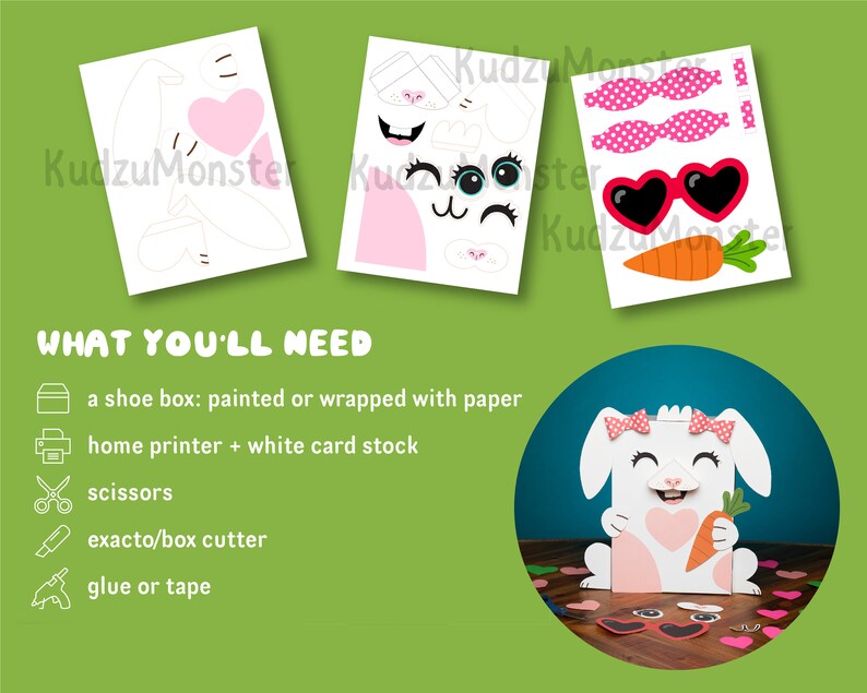 Rabbit Valentine Box Printable Decor Kit, Cute Bunny Valentine's ...