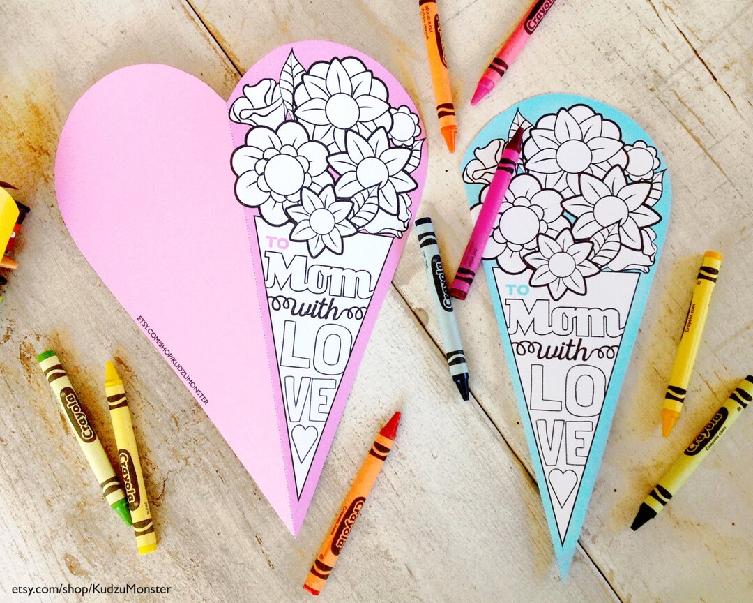 INSTANT DOWNLOAD Mother's Day Card Coloring Page Printable Bouquet of ...