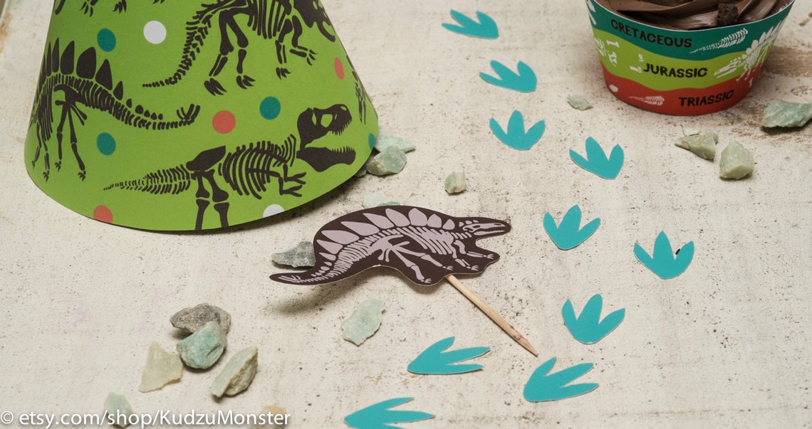 Dinosaur Fossil Party Printable Kit Birthday Decor Banner Flags Bottle ...