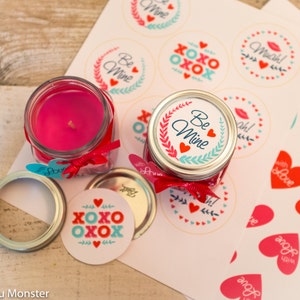 INSTANT DOWNLOAD Printable Cute Valentine Mason Jar Lid Label and Heart ...