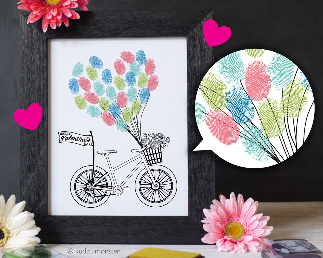 Valentine's Day Finger Paint Art Printable Balloons and Bicycle DIY Kid ...
