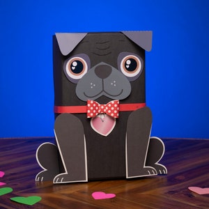 Black Pug Valentine Box Printable Decor Kit, Cute Puppy Dog Valentine's ...