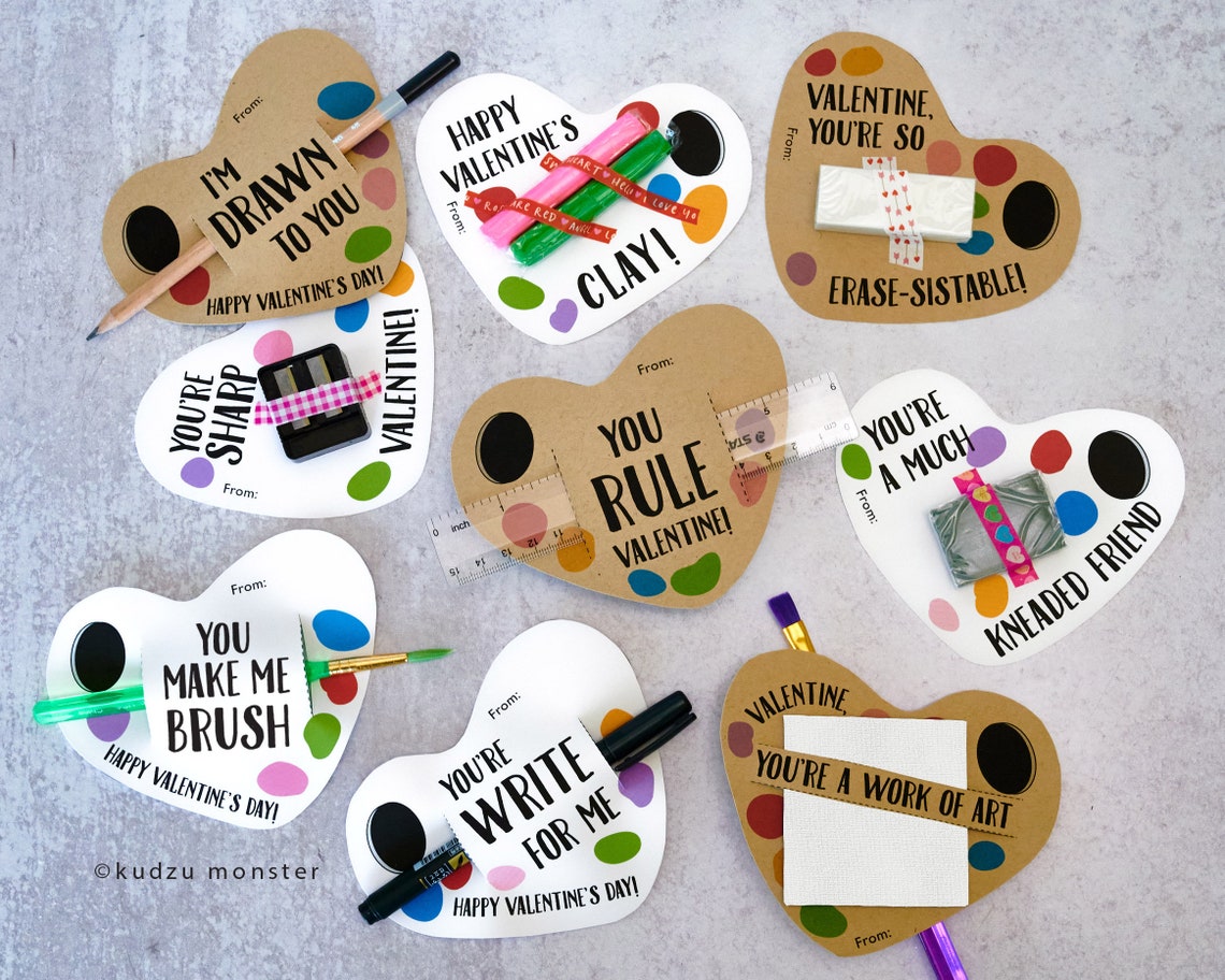 Art Supply Valentines Paint Palette Heart Artists DIY Printable Kneaded ...
