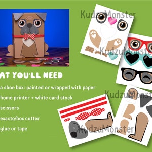 Pug Valentine Box Printable Decor Kit, Cute Puppy Dog Valentine's ...