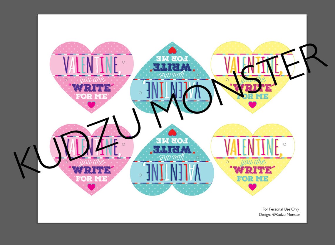 Pencil Valentine Printable Heart for Pencil or Pen Non Candy Valentine ...