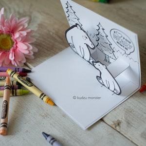 Coloring Mother's Day Pop up Card INSTANT DOWNLOAD Mama Bear 3D DIY ...