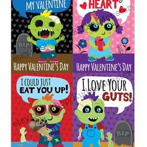 INSTANT DOWNLOAD Printable Classroom Zombie Valentines Cards Valentine ...