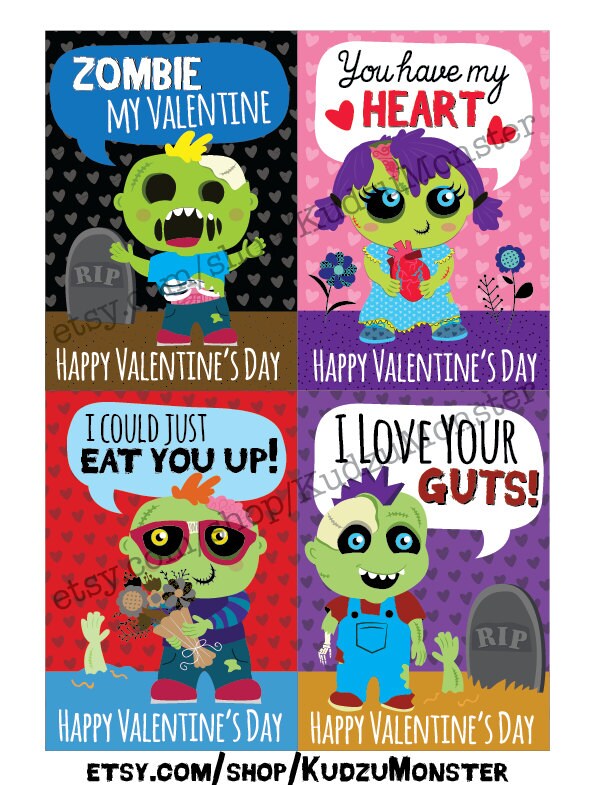 INSTANT DOWNLOAD Printable Classroom Zombie Valentines Cards Valentine ...