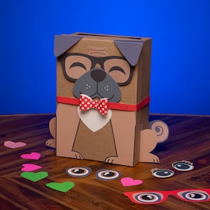 Pug Valentine Box Printable Decor Kit, Cute Puppy Dog Valentine's ...