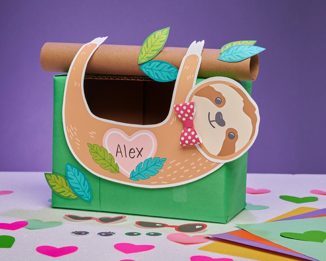 Sloth Printable Box Kit | DIY Valentine Box Decor Kit for Valentine's Day Cards | School Kid ...