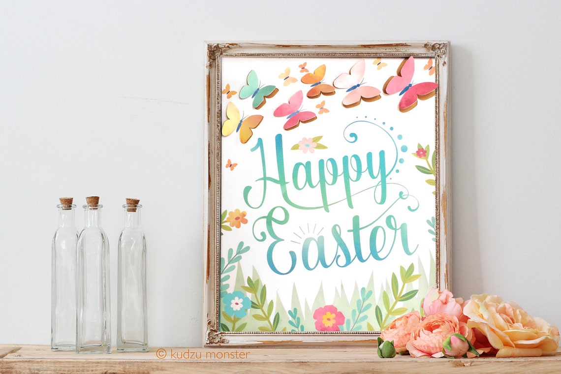Printable Easter Art Print With Optional 3D Butterflies DIY | Etsy