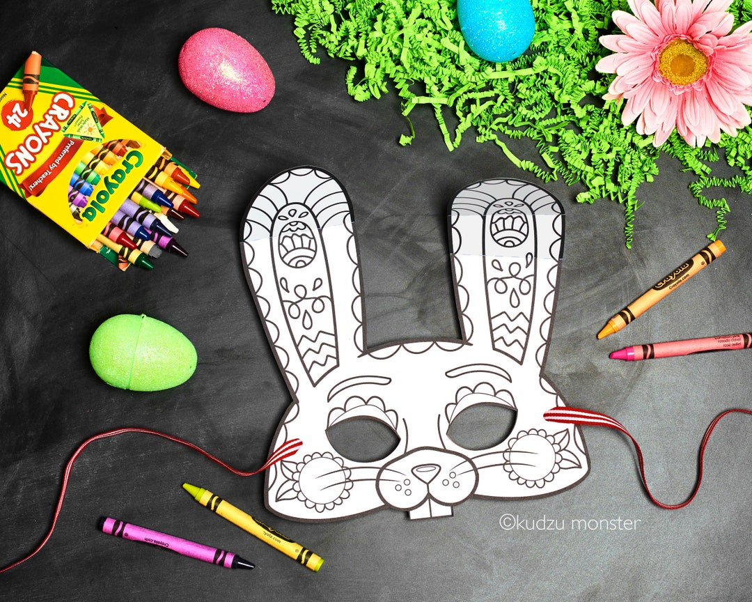Easter Bunny Printable Coloring Mask Kids Cute Color Activity Mask ...