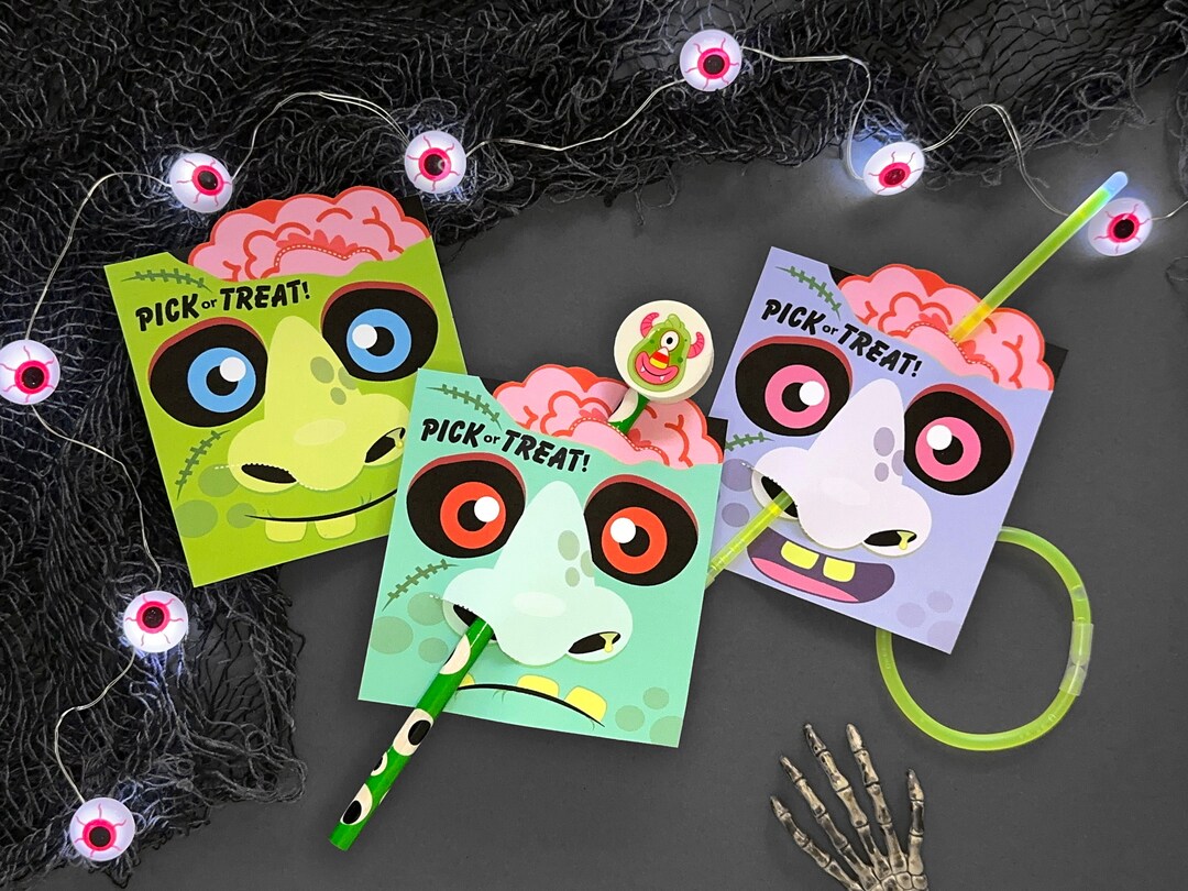 Printable Zombie Nose Cards- Pick or Treat - Pencil Hugger, Pixie Stick ...