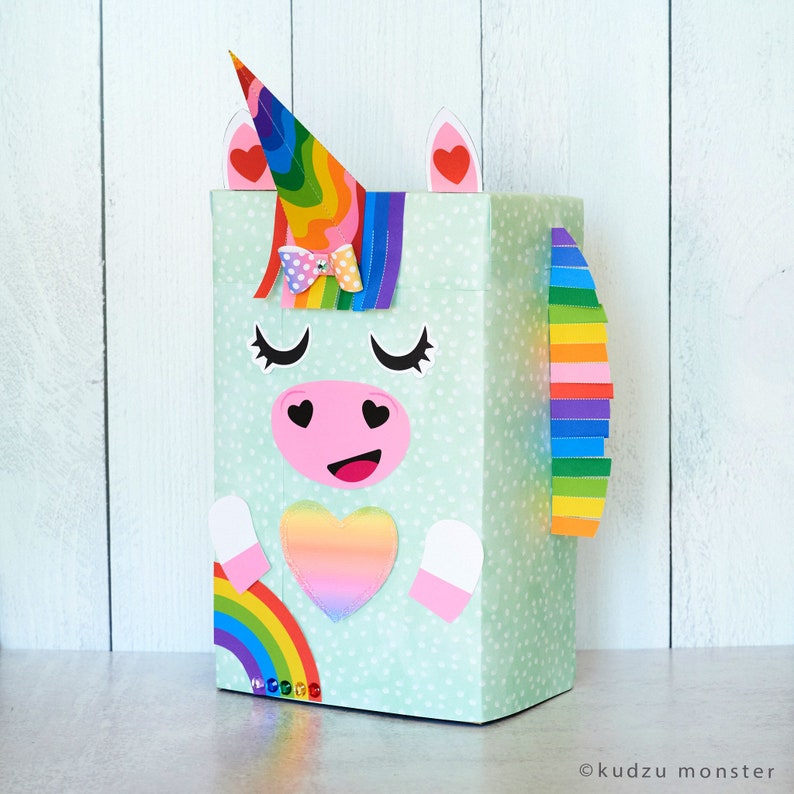 Unicorn Valentine Box Printable Decor Kit 3D Rainbow Horn 3D - Etsy