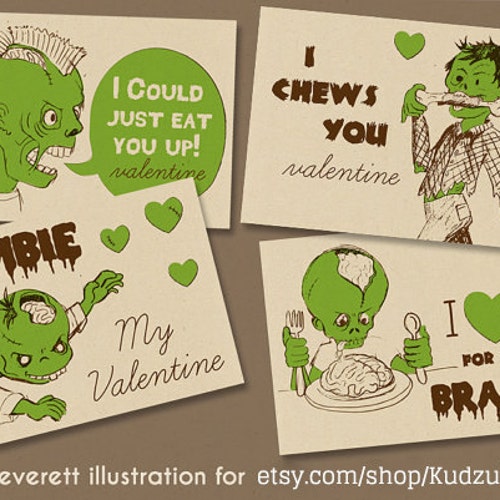 Zombie Valentine's Printable Cards DIGITAL FILE - Etsy