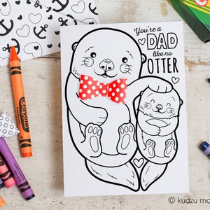 INSTANT DOWNLOAD Father's Day Card Cute Otter Coloring Page Card With ...
