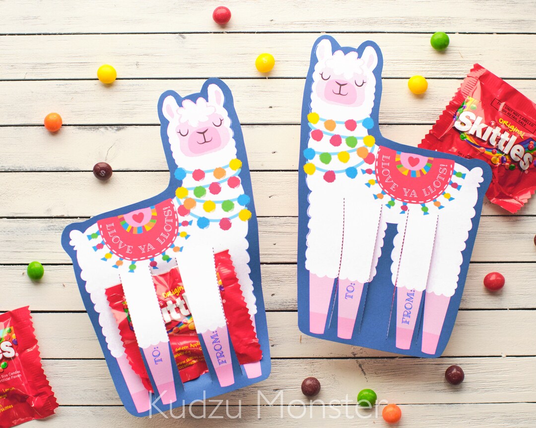 Llama Valentines Printable Skittles or M&M Bag Holder Cute Fuzzy Lama ...