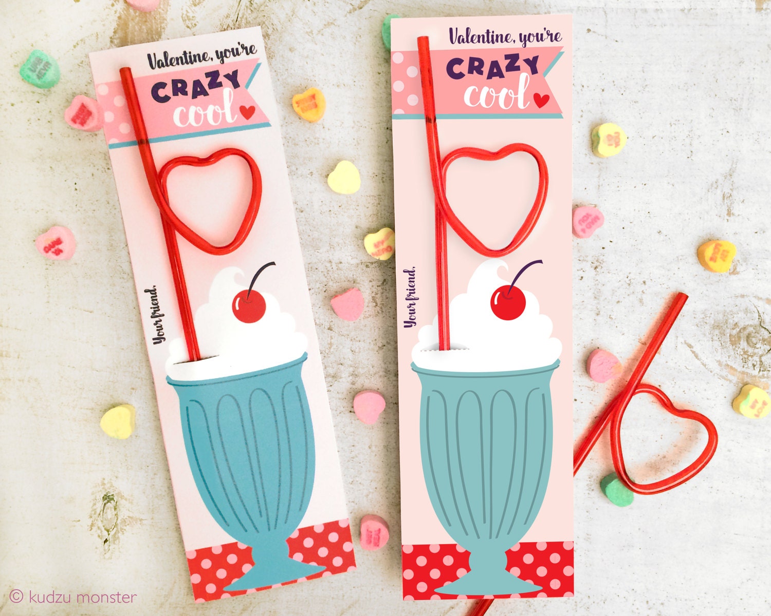 Printable Crazy Straw Valentine Milkshake Card Non Candy Valentine's ...