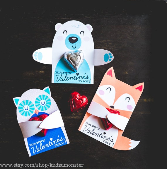 Woodland Classroom Candy Holder valentines cute animals hug individual ...