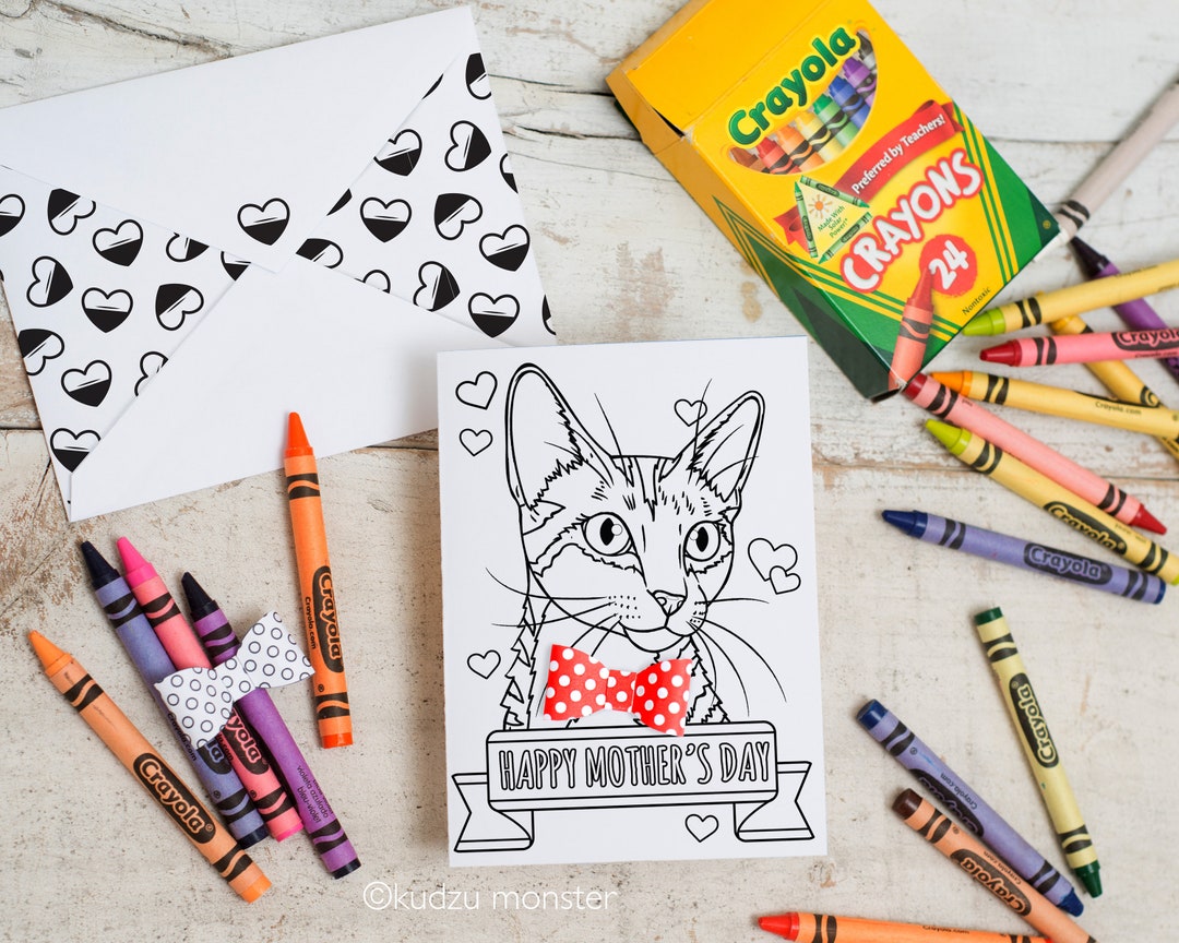 Cat INSTANT DOWNLOAD Mother's Day Coloring Page Activity Striped Kitty ...