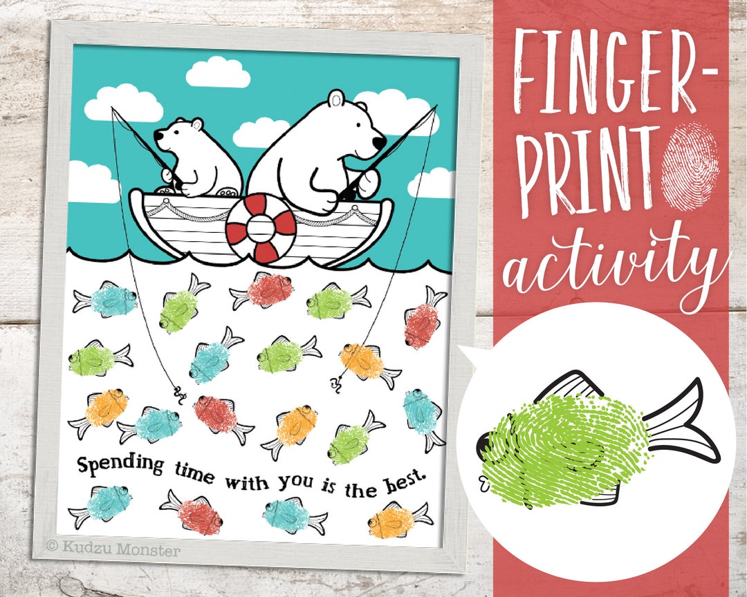 Finger Paint Art Father's Day Printable Fishing Bears in a Boat DIY Kid ...