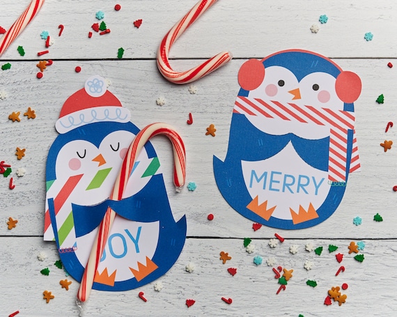 Printable Penguin Candy Cane Hugger Cards | Instant Download Holiday ...