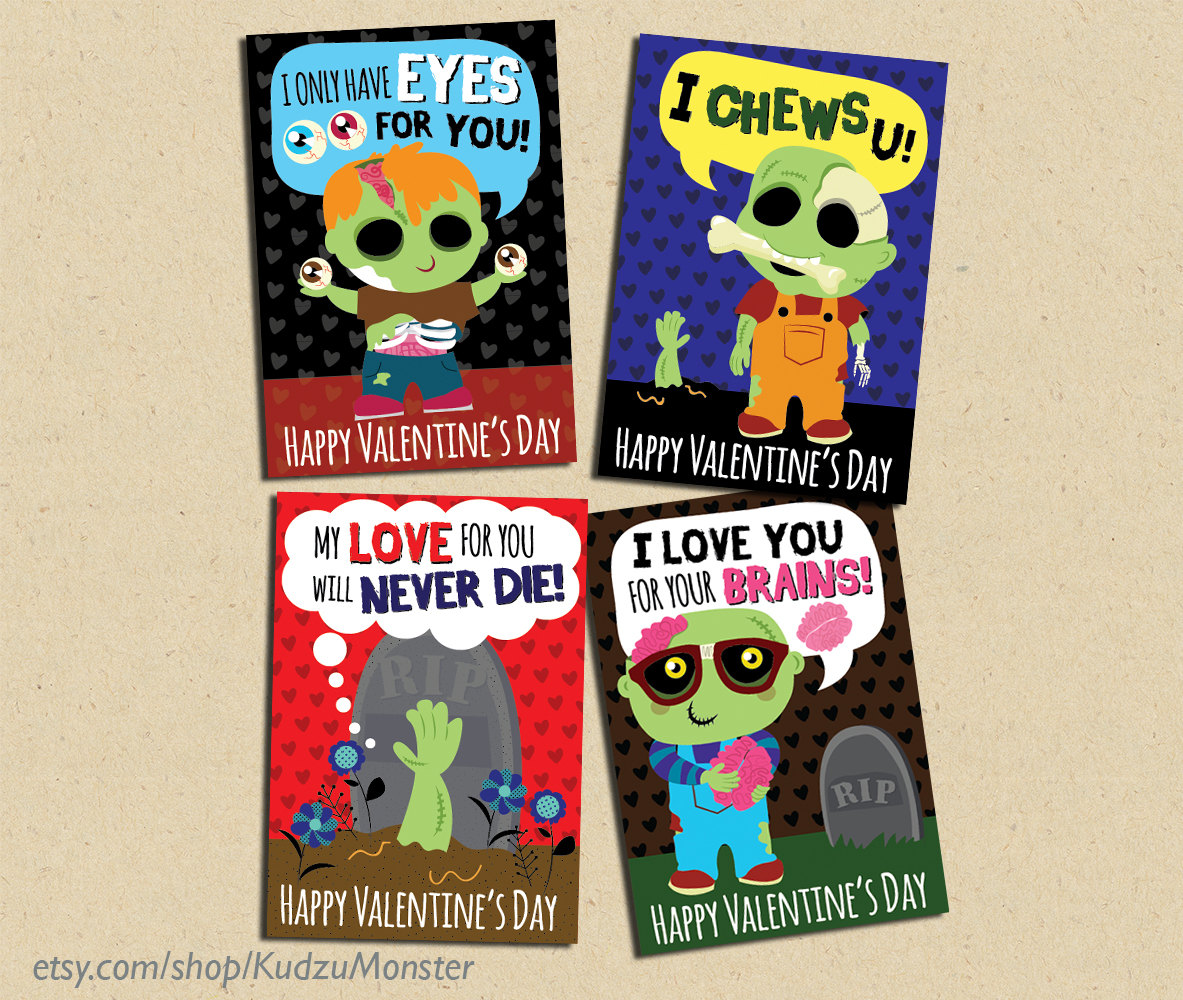 INSTANT DOWNLOAD Printable Classroom Zombie Valentines Cards - Etsy