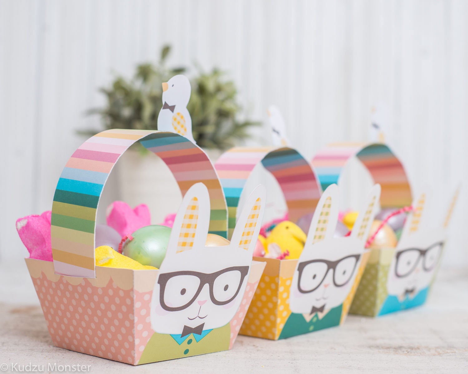 Printable Easter Bunny Basket Instant Download Rabbit Foldable Pink ...