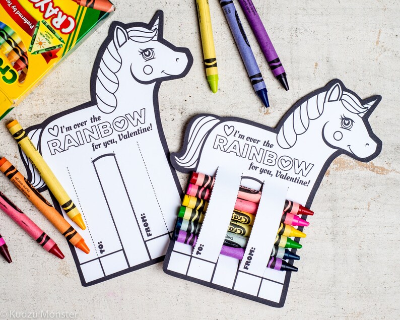 Rainbow Unicorn Valentines Printable DIY Instant Download Crayon Holder ...