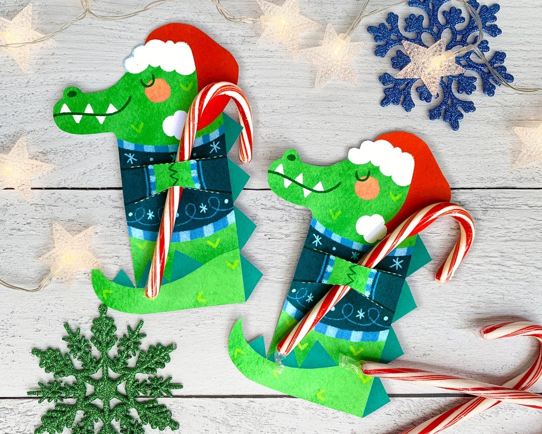 Crocodile Christmas Candy Cane Hugger Card - Cute Animal Ugly Sweater ...